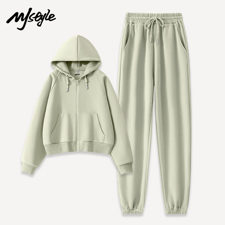 【MJ STYLE081225NW15+25NK65】MJ STYLE休闲简约短款卫衣裤子女2026春秋宽松开衫连帽卫衣收腿裤两件套【行情 ...