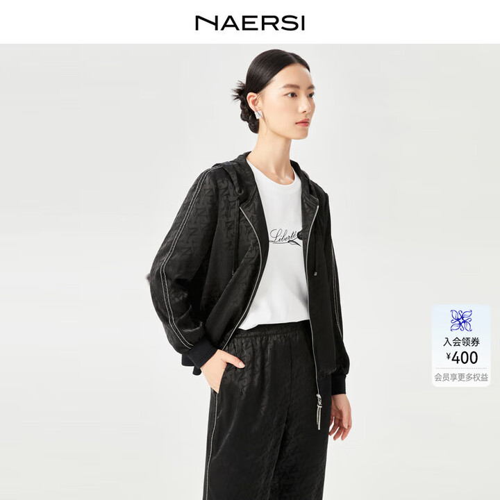 娜尔思（NAERSI）【商场同款】新款短外套长袖黑色修身舒适 黑色 L【图片 价格 品牌 报价】-京东