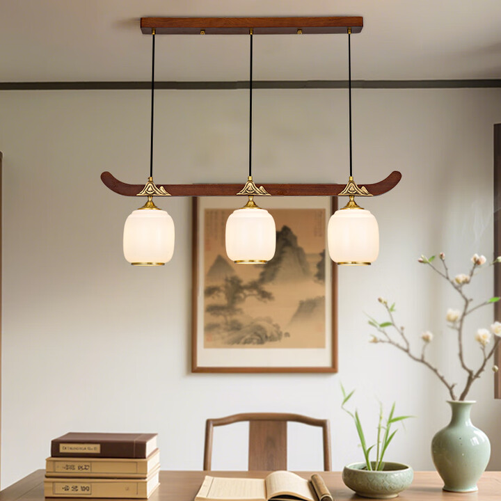 博艾特禅意新中式吊灯餐厅灯具一字长条饭厅餐桌岛台别墅实木全铜高级感 6339款3头 乌檀木+铜+玻璃【图片 价格 品牌 报价】-京东