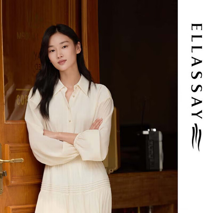 【歌力思（ELLASSAY）EWB363Y01600】歌力思（ELLASSAY）简约蕾丝花边裙摆气质连衣裙女 EWB363Y01600 纯净白 ...