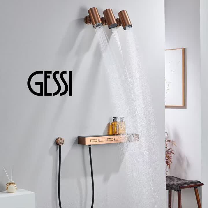 GESSI意大利捷仕全铜暗装热熔恒温花洒嵌入墙预埋天幕吊吸顶淋浴花洒 拉丝玫瑰金灯筒【图片 价格 品牌 报价】-京东