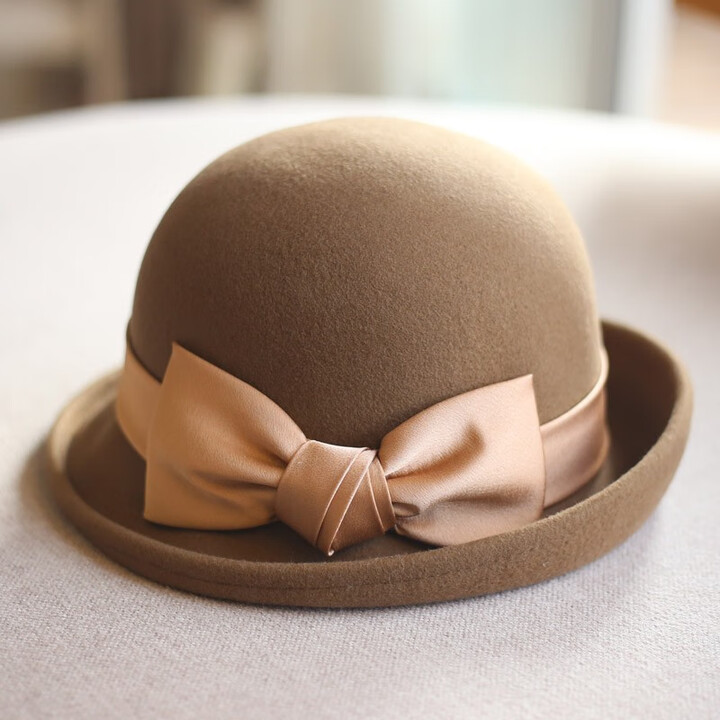 汉卿中夏秋冬帽子女英伦复古羊毛呢卷边盆帽时尚法式冬天渔夫帽蝴蝶结毡帽 驼色 前高后低卷边盆帽 M 54-58c可调节【图片 价格 品牌 报价】-京东