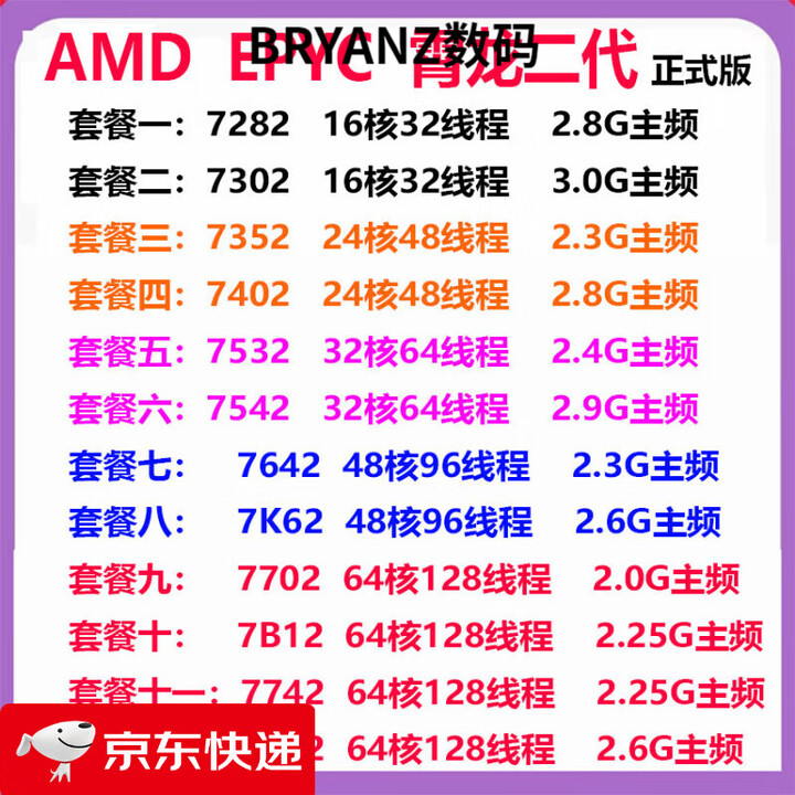 AMD霄龙EPYC 7K62 7542 7532 7R32 7302 7742 7H12 7B12 7B13 CPU EPYC 7742 64 ...