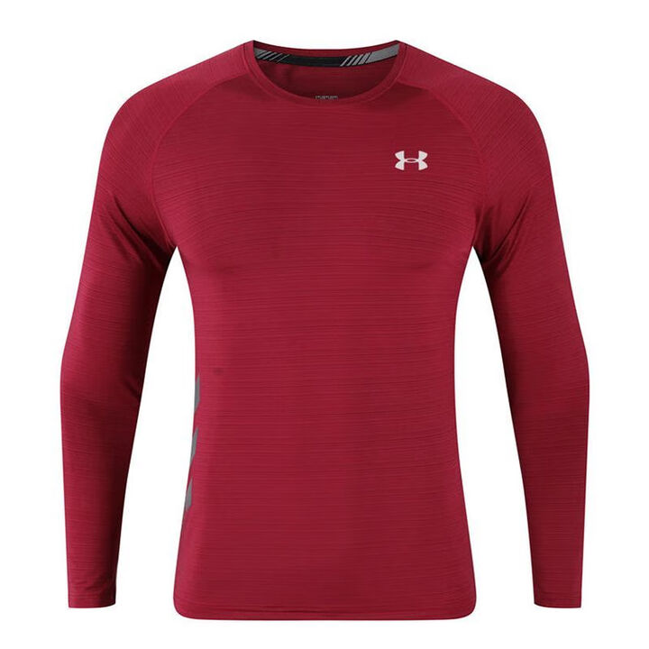 安德玛（Under Armour）长袖t恤男吸湿排汗健身服弹力运动速干衣圆领跑步透气户外上衣 枣红 5807 3XL 建议185-205斤 ...