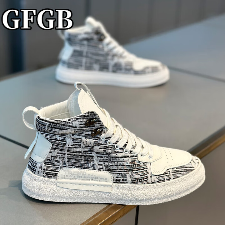 GFGB品牌轻奢男鞋2026春夏季新款高帮鞋板男百搭小白鞋高帮休闲鞋子男 黑白-高端男鞋 42-皮鞋码,偏大【图片 价格 品牌 报价】-京东