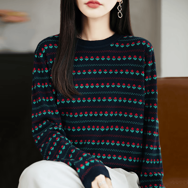 歌米拉（Gemila）针织衫女提花打底衫2026新款春秋内搭上衣洋气大码女装秋冬毛衣 图片色 2XL (130-140斤)【图片 价格 品牌 ...
