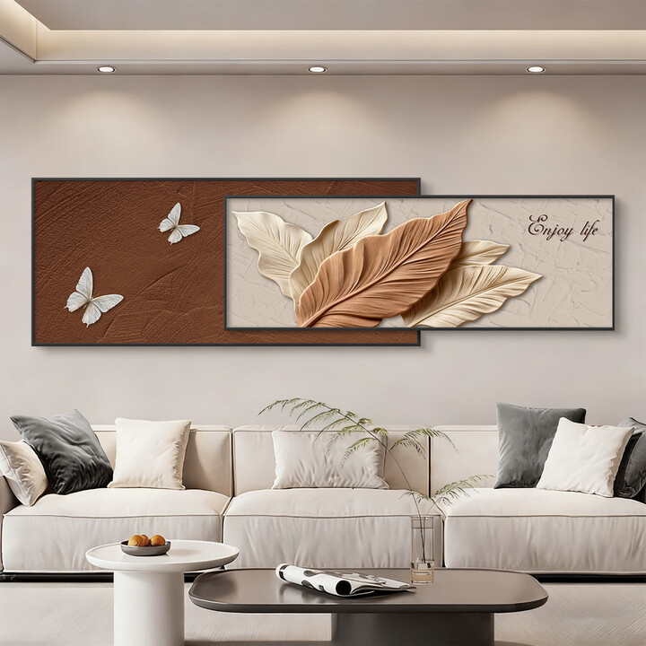 美优淳奶油风客厅装饰画家大业大沙发背景墙挂画高级感大白墙叠加壁画 G9205家大业大A 80*30/80*20 质感油画布环保黑框【图片 价格 品牌 报价】-京东