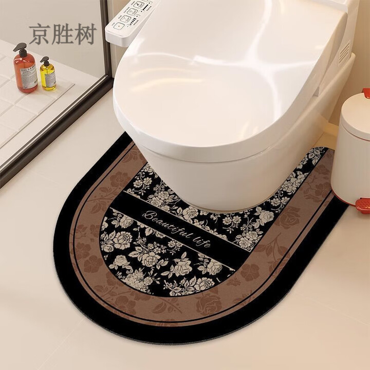 BEYZKU型马桶地垫可裁剪复古浴室卫生间硅藻地毯吸水防溅坐便绿底瑰丽 棕底万花丛中-U型 50cm*55cm 【吸水防滑硅藻泥】【图片 价格 ...