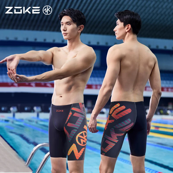 洲克（ZOKE）泳裤男款防尴尬五分抗氯速干专业训练游泳裤男士泳衣及膝2025泳裤 黑亮红126536881 XL 腰围80-85cm【图片 ...