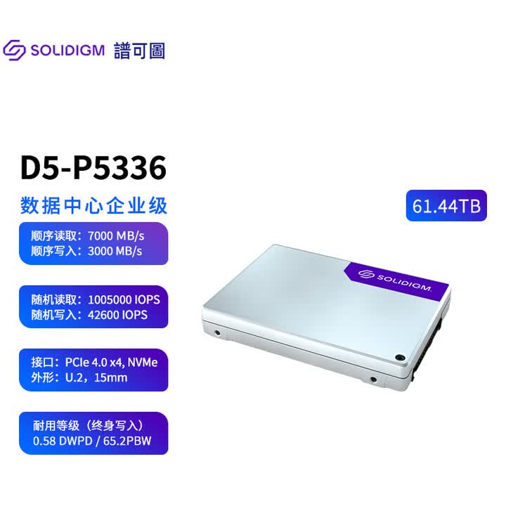 SOLIDIGM思得英特尔D5-P5336 30.72T/61.44T U.2 PCIe4.0X4 SSD 服务器工作站 数据中心企业级固态 ...