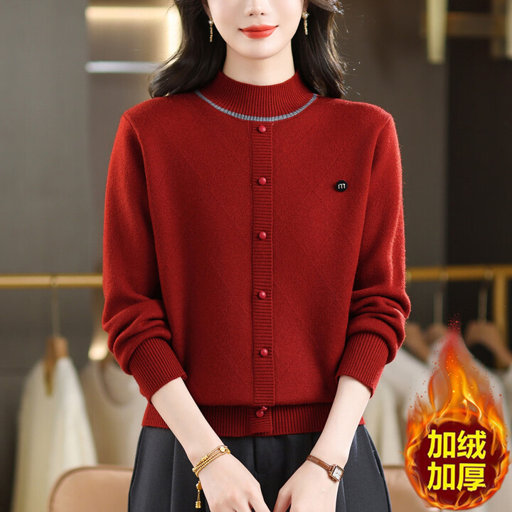 歌米拉（Gemila）毛衣女2025秋冬新款女装加绒加厚针织衫打底衫内搭洋气外穿上衣 半高领红色 【加绒】 26322 XL 【120斤 ...