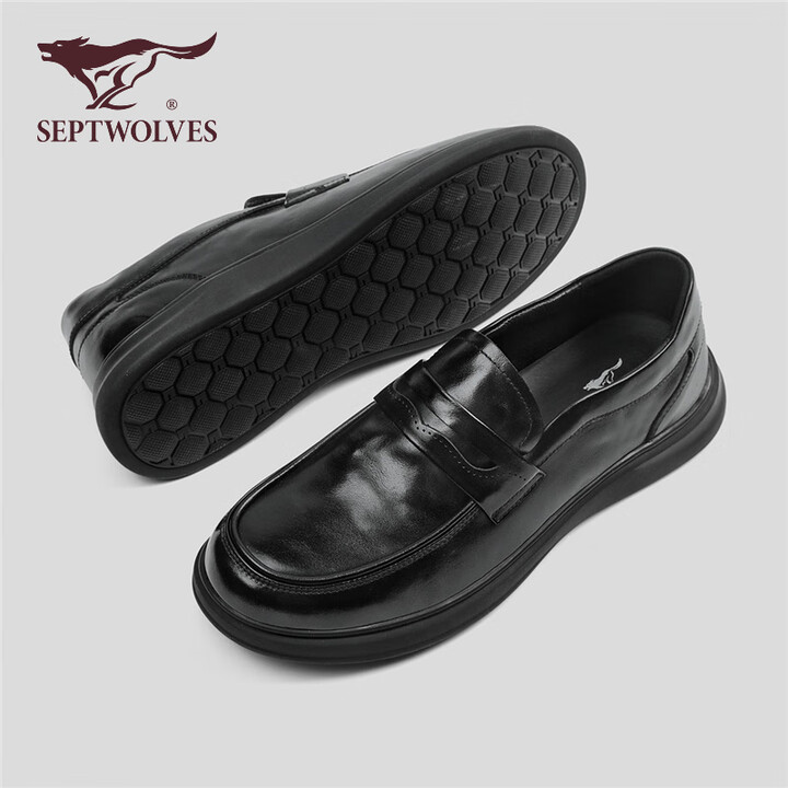 【七匹狼（SEPTWOLVES）A5253060016】七匹狼（SEPTWOLVES）男鞋牛皮皮鞋休闲鞋套脚一脚蹬软底豆豆鞋 ...