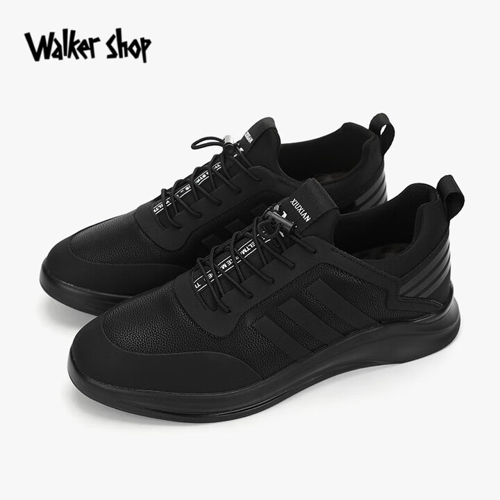 Walker Shop 鞋子男健步鞋轻便透气休闲鞋【防滑耐磨】时尚软底运动跑步鞋男 全黑【皮面防水】 41【图片 价格 品牌 报价】-京东