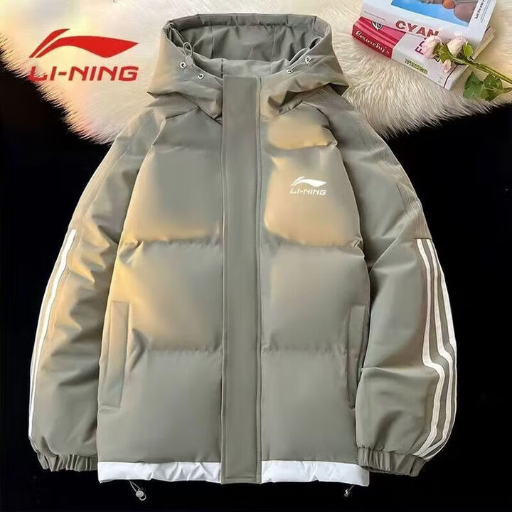 LI-NING李宁加厚保暖冬季面包男女连帽棉衣情侣宽松休闲棉服棉袄外套 李宁李宁灰绿-男女同款 3XL 李宁 建议【180-200斤】【图片 ...