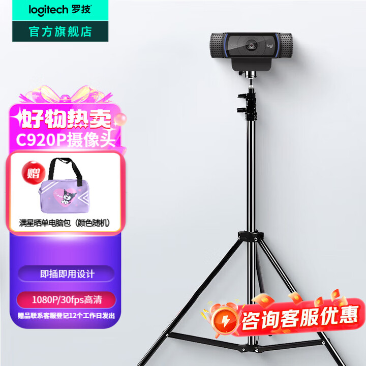 罗技（Logitech）C920/PRO电脑摄像头 1080P网络直播摄像头考研面试复试 外接usb视频会议网课家用摄像头带麦克风 ...