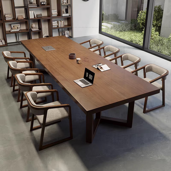 维饰尼大型实木会议桌长桌带插座会客接待桌椅组合阅览室原木大板工作台 【单侧可坐2-3人】长220宽90高75CM 板厚5公分【图片 价格 品牌 ...