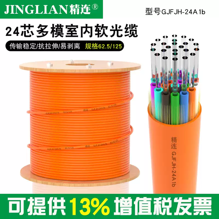 精连室内多模软光纤光缆GJFJ四芯束状光纤4芯6芯8芯12芯24芯OM1OM2光纤线光缆工程用线传输稳定衰减小 24芯OM1多模室内光缆62. ...