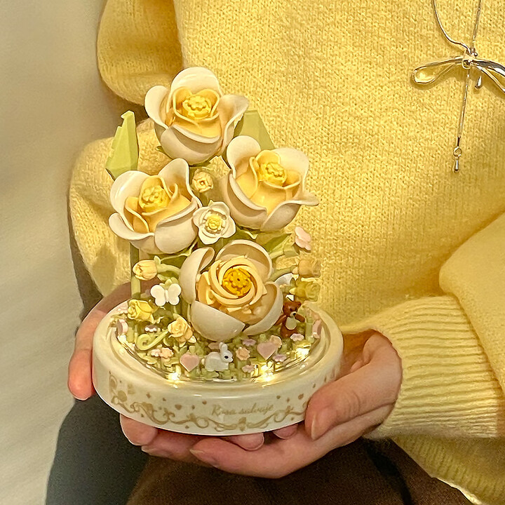 雅拼山茶栀子花积木盆栽手工diy拼装桌面拼图摆件圣诞节生日礼物女生 奶油玫瑰【配暖灯+防尘罩】【图片 价格 品牌 报价】-京东