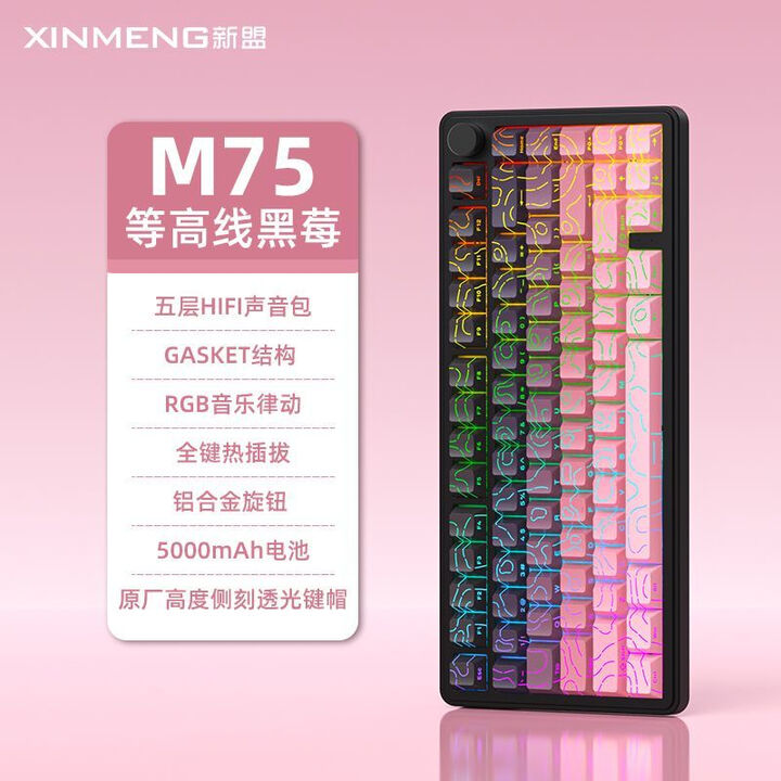 新盟（TECHNOLOGY）M75客制化机械键盘三模无线蓝牙热插拔RGB电竞游戏办公轴 黑莓等高线【三模RGB】椰白HIFI轴【图片 价格 ...