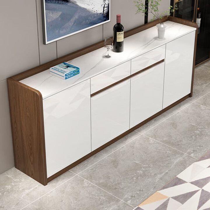 靠森（Kaooseen）餐边柜轻奢岩板现代简约餐厅靠墙储物柜厨房碗柜茶水间玄关置物柜 【E0级实木】120*40*85胡桃+白色【加厚岩【图片 ...