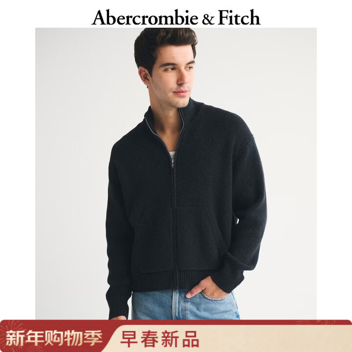 Abercrombie & Fitch美式保暖百搭立领拉链毛衣针织开衫26春新款男装120-6015 黑色 2XL (185/124A)【图片 ...