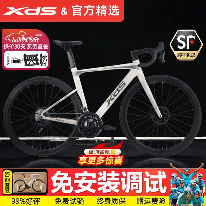 喜德盛（xds）AD300公路车自行车成人免安装20速油碟桶轴全隐藏走线车架ad300 白蛇 -开箱即骑 480mm身高165~175cm 顺 ...