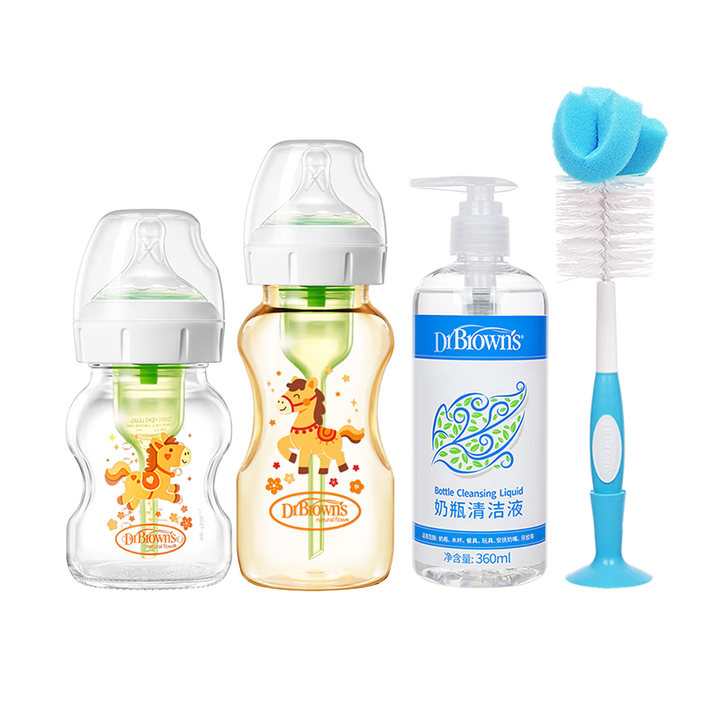 【布朗博士WB51026-CH+WB91025-CH+700+HG070-CH】布朗博士0-3月马年玻璃+马年3-6月PPSU+清洁刷硅胶清洁 ...