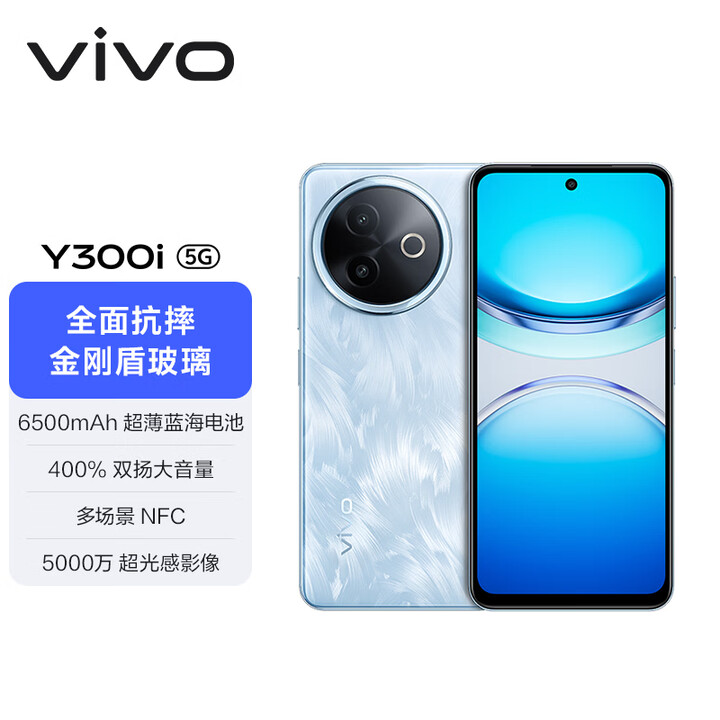 【Y300i】vivo Y300i 12GB+512GB 雾凇蓝 全面抗摔金刚盾玻璃 6500mAh超薄蓝海电池 400%双扬大音量 AI手机 ...