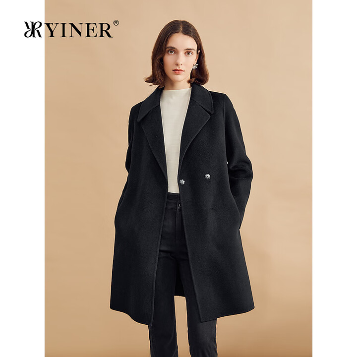 音儿（YINER）【美丽诺羊毛】YINER音儿专选冬季羊绒双面毛呢大衣外 黑色 L【图片 价格 品牌 报价】-京东