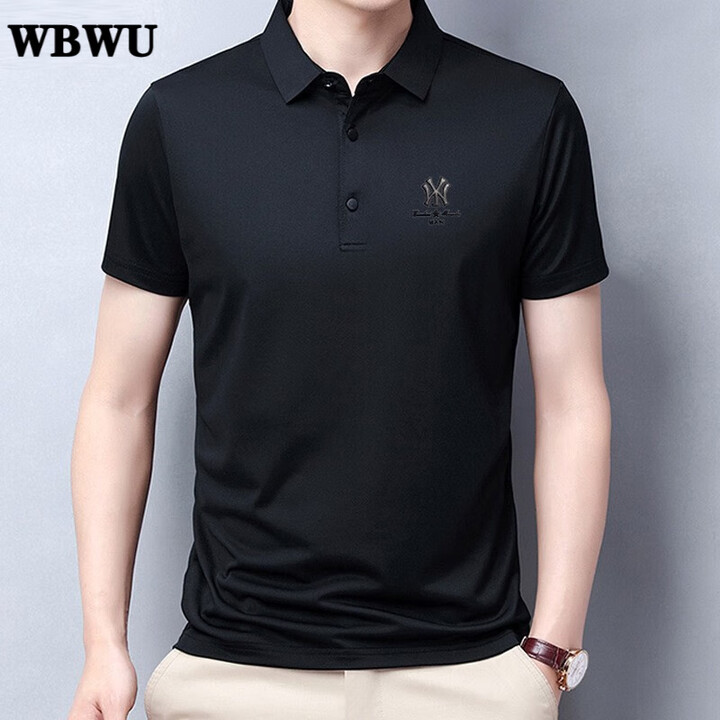 WBWU轻奢品牌POLO衫短袖 t恤男夏季薄款上衣服冰丝休闲半袖宽松翻领 YY黑色 L (建议115-130斤)【图片 价格 品牌 报价】-京东