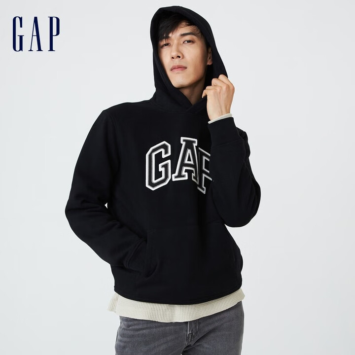 Gap男女装美式LOGO碳素软磨抓绒保暖卫衣791339情侣上衣 黑色 180/96A(M)【图片 价格 品牌 报价】-京东