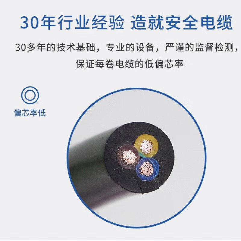 佰冠 电缆线三芯3*0.5/0.75/1/1.5/2.5/4/6/平方国标铜芯多股铜丝软护套线电源线 国标3芯*0.5平方足100米