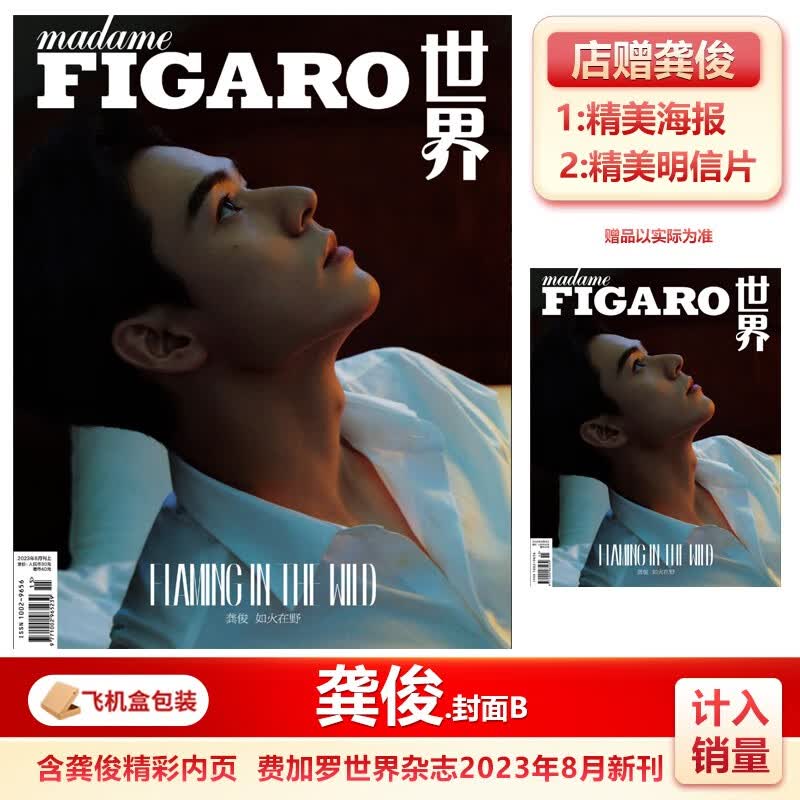 费加罗八月 龚俊A/B封面+赠官方小卡随机2张 计入销量 飞机盒包 MadameFigaro中文版费加罗世界杂志2023年8月 龚俊封面 费加罗23年8月 龚俊B封面+店赠海报明信片