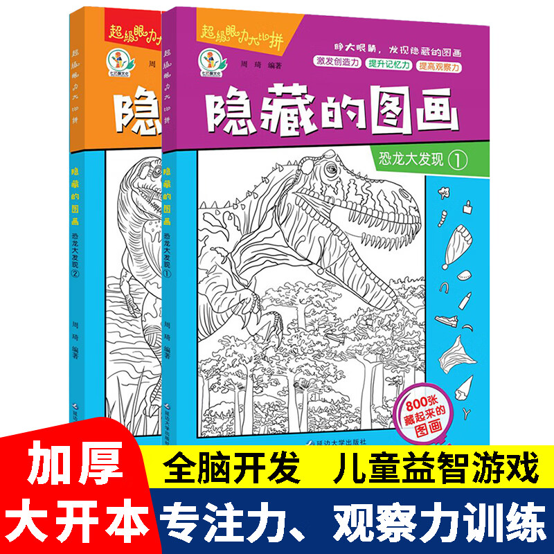 图画捉迷藏找不同7-10岁隐藏的图画高难度找东西的书视觉大发现找一找益智游戏书5-6岁极限视觉挑战专注力训练书儿童3-6岁脑力开发耐心小学生培养记忆力训练 恐龙王国【2本 初级】