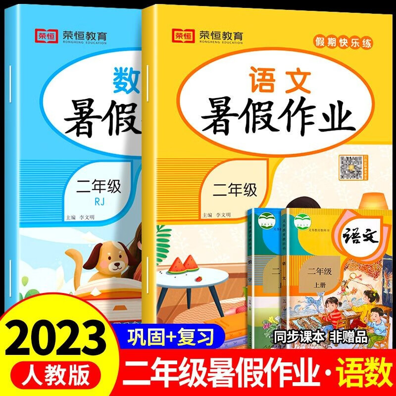2023新版二年级下册暑假作业练习册全套二升三暑假衔接2升3年级小学生语文数学人教版下学期语数2023小学试卷假期天天练专项训练 【暑假作业】语文+数学