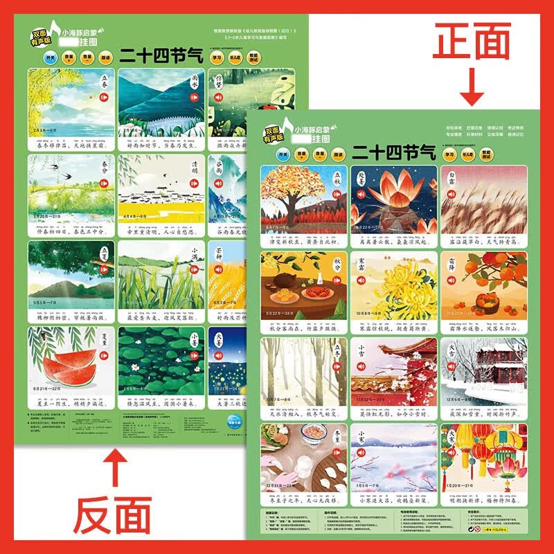 小海豚启蒙必备挂图 立体双面有声版 动物世界数字英语汉语拼音 海豚低幼馆益智游戏少儿 宝宝婴幼儿童启蒙早教认知书学习神器 二十四节气(双面有声)