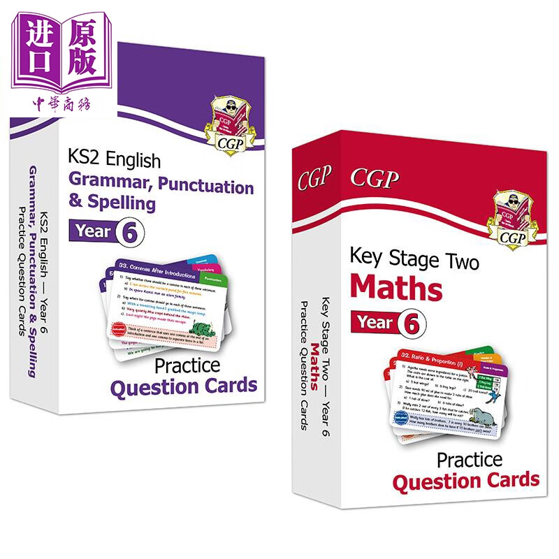 英国CGP原版 New KS2 Maths English Question Cards 小学6年级 数学 英语 语法 拼写 练习问答卡套装2册 含答案