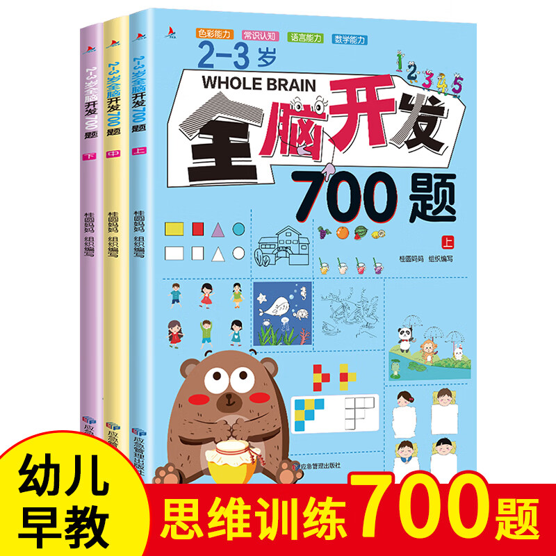 全套3册 2-3岁儿童潜能全脑700题 全书幼儿宝宝左右脑开发书大脑智力逻辑思维训练早教书籍幼儿园益智启蒙专