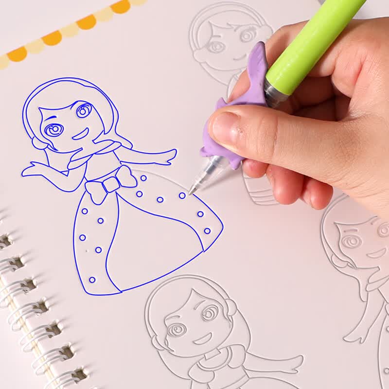 幼儿园控笔训练习册连笔工具宝宝运笔连点画线儿童凹槽字帖简笔画 凹槽学画画【公主篇】 收藏送一套笔