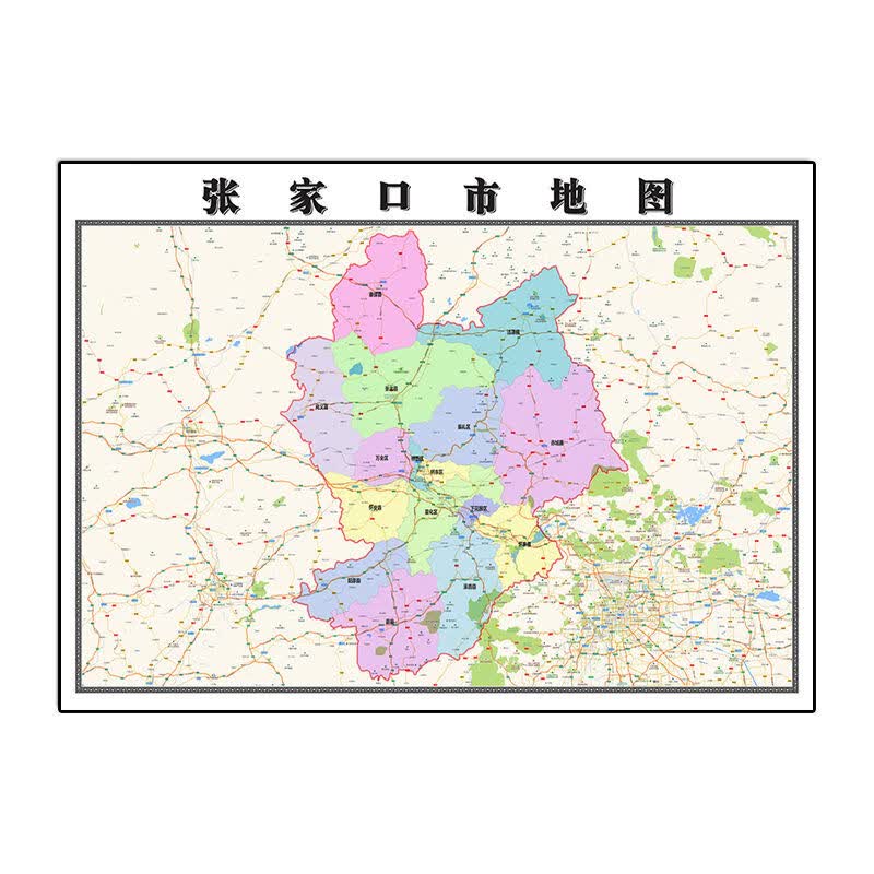 张家口市地图1.1米河北省高清办公室会议室贴画新版背景装饰画 覆膜