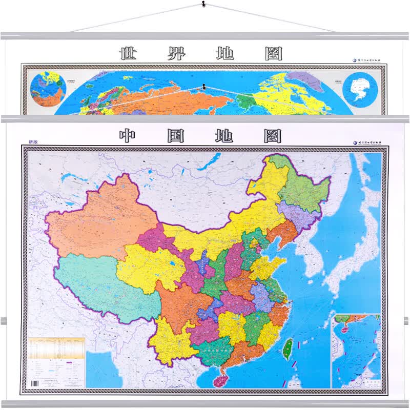 中国地图挂图+世界地图挂图 1.4米X1米 政区交通 防水覆膜 办公室挂画