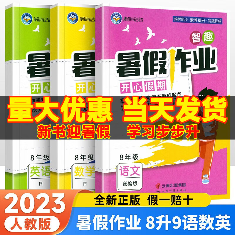 智趣八年级下册暑假作业全套人教英语文数学物理政治历史地理生物北华师沪粤科普外研版教材同步专项训练习题册八升九复预习资料书 语数英3本【人教版】 八年级下册