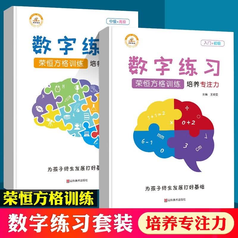 荣恒方格训练科学提升专注力古诗词数字色彩干扰图练习儿童益智游戏全脑开发幼儿园小学生孩子思维培养逻辑训 数字练习(2本)幼小衔接