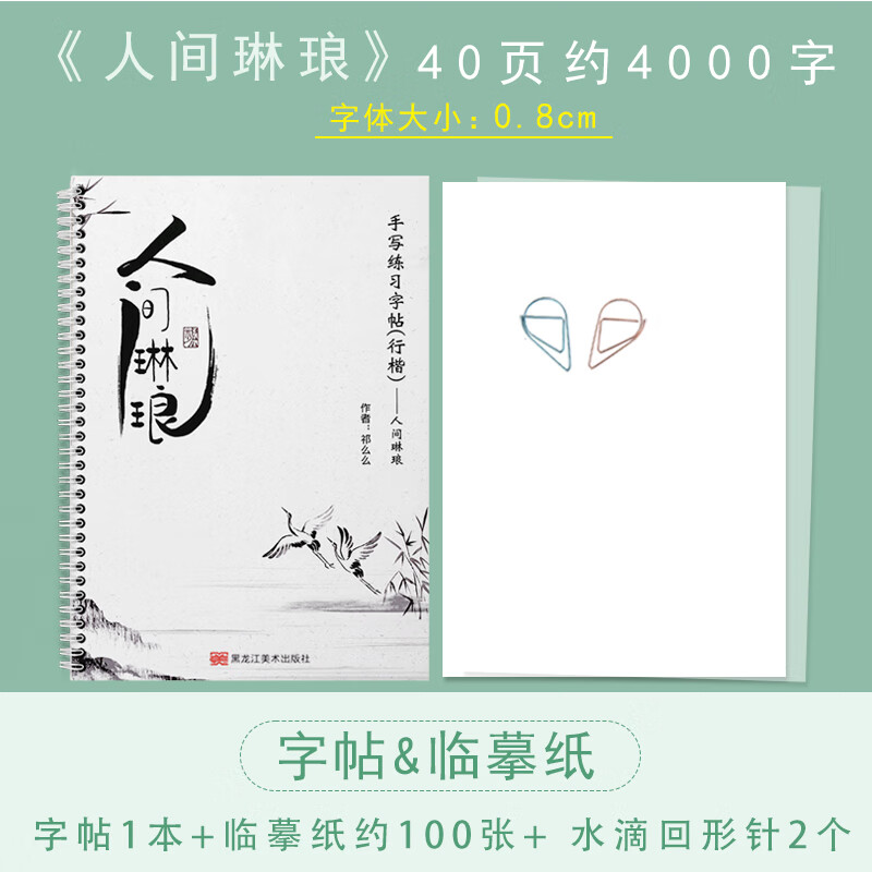 人间琳琅练字帖女生字体漂亮硬笔书法钢笔字帖临摹行楷行书练字本 人间琳琅+临摹纸+回形针