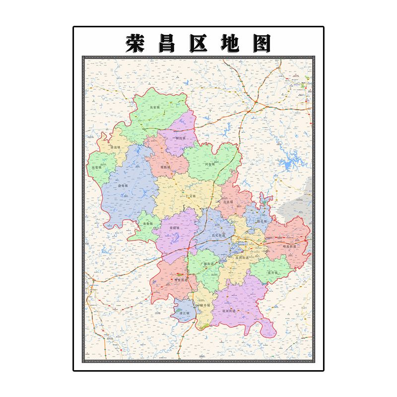 荣昌区地图1.1米重庆市新版客厅背景墙画会议室办公室装饰画贴画 不覆膜
