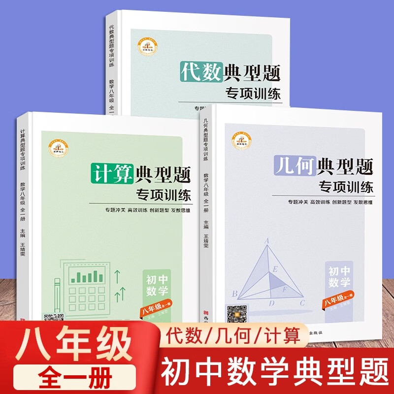 八年级上册下册数学配套同步练习册计算题代数几何典型题 初二初中必刷题辅导书人教初中版基础训练一课一练8八下因式分解专项练习 【计算+几何+代数】3本套装 八年级/初中二年级