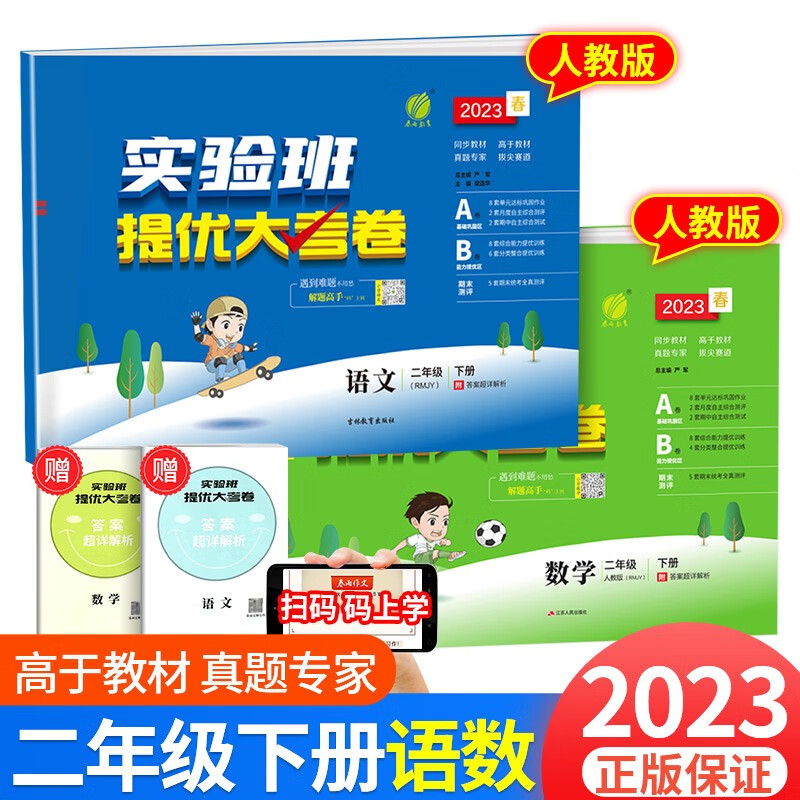 实验班提优大考卷二年级上册下册语文数学人教版北师大版苏教版单元检测练习题期中期末试卷复习巩固 2年级下册 语文人教+数学人教