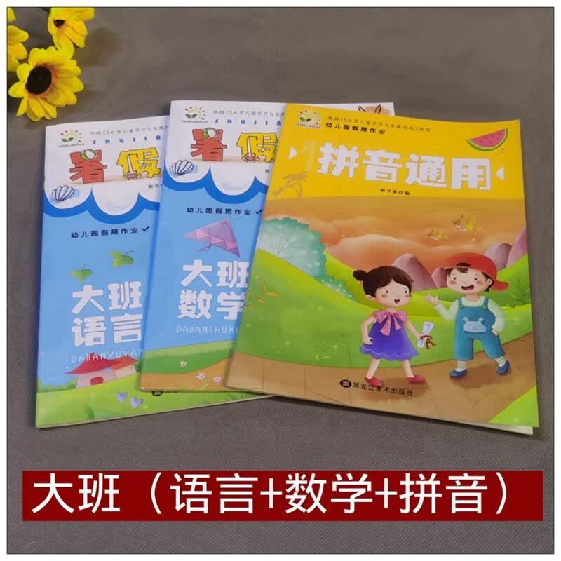 幼儿园暑假作业幼小衔接学前班大班中班幼升小练习题拼音数学语言升小学一年级每一日一练入学准备大练习册幼儿园暑假衔接 语言+数学+拼音（大班）