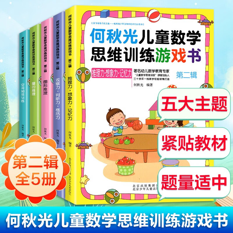 何秋光儿童数学思维训练游戏书籍第二辑全5册4-7岁学前儿童专注力训练幼小衔接思维逻辑训练数学益智书籍