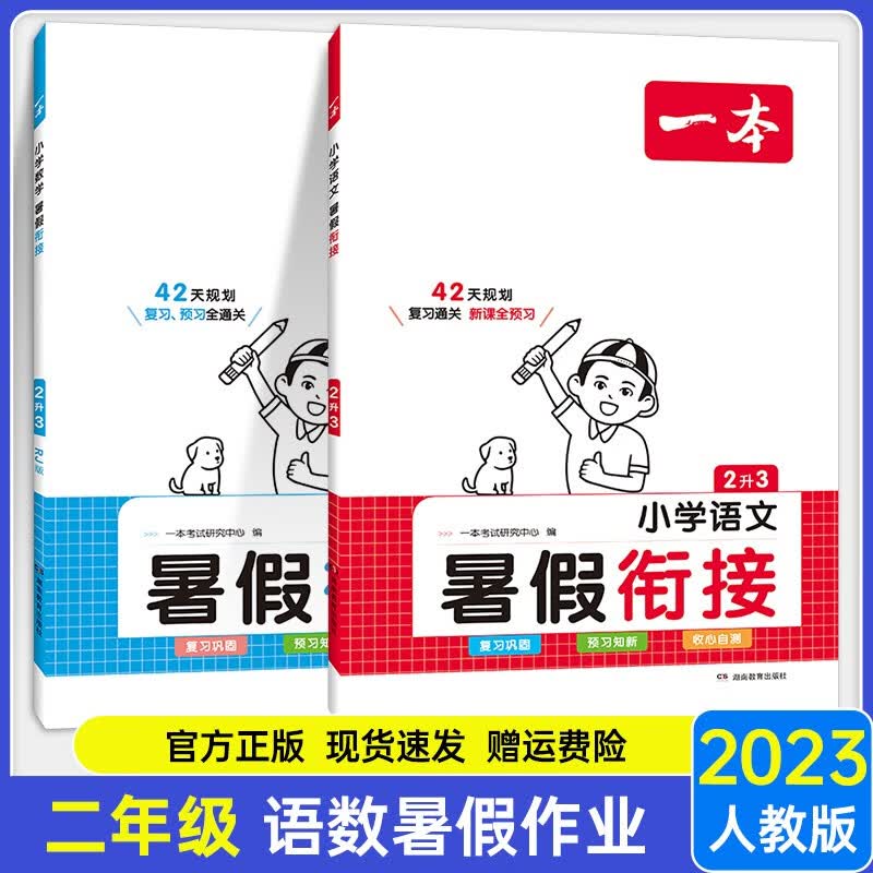 2023新版 一本暑假衔接2升3二年级语文数学人教版假期作业专项阅读理解口算字帖专题训练辅导书 暑假作业二年级下册 2本 语文+数学衔接